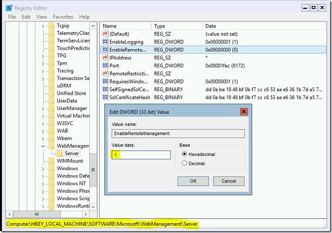 How to configure IIS Server Core for Remote Management