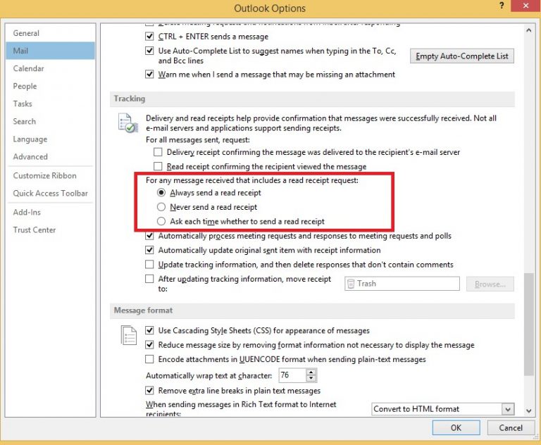 Outlook read receipt for one email - lopgator